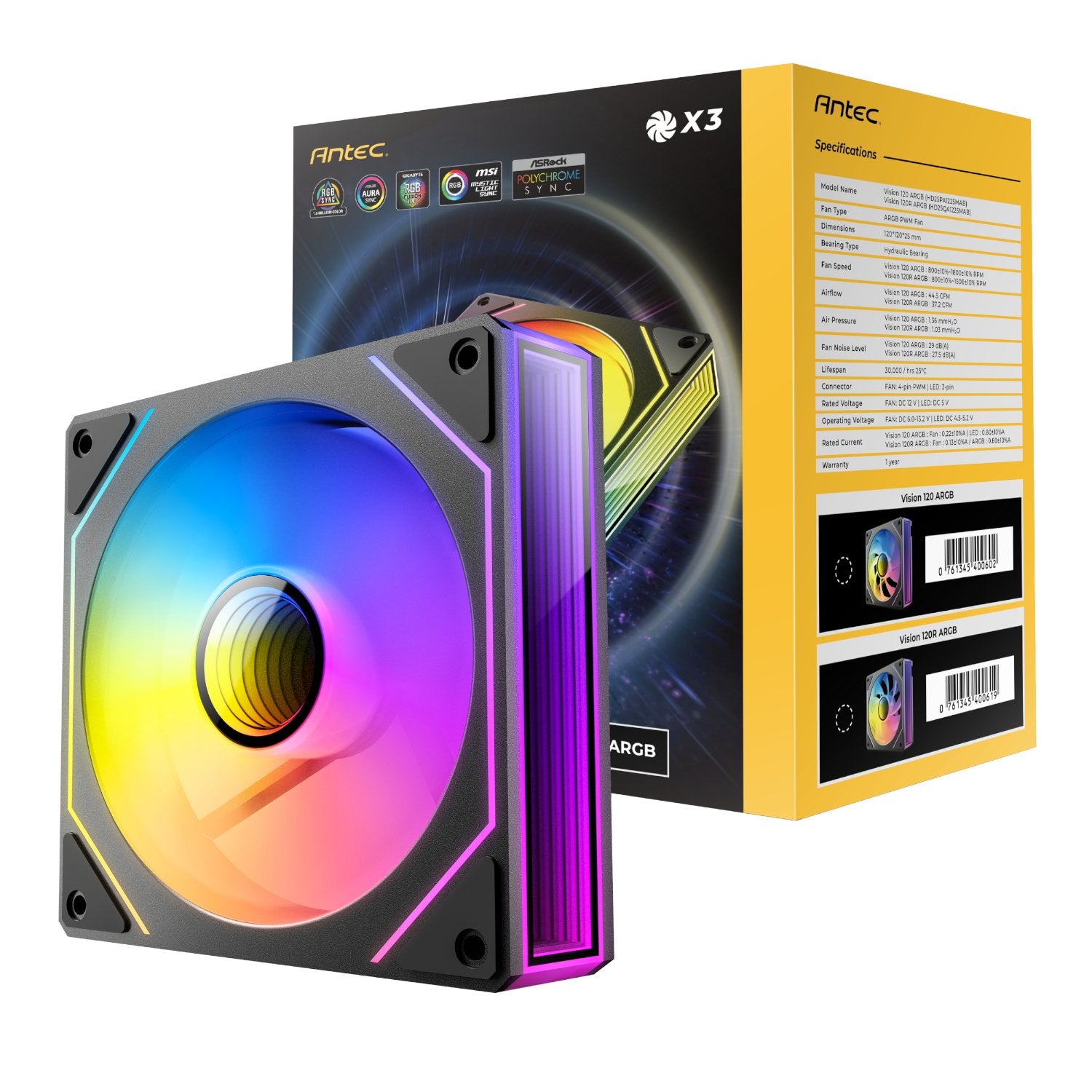 Antec VISION PWM 120mm ARGB Reverse Infinity Mirror Case Fan 3 Pack Bl ...