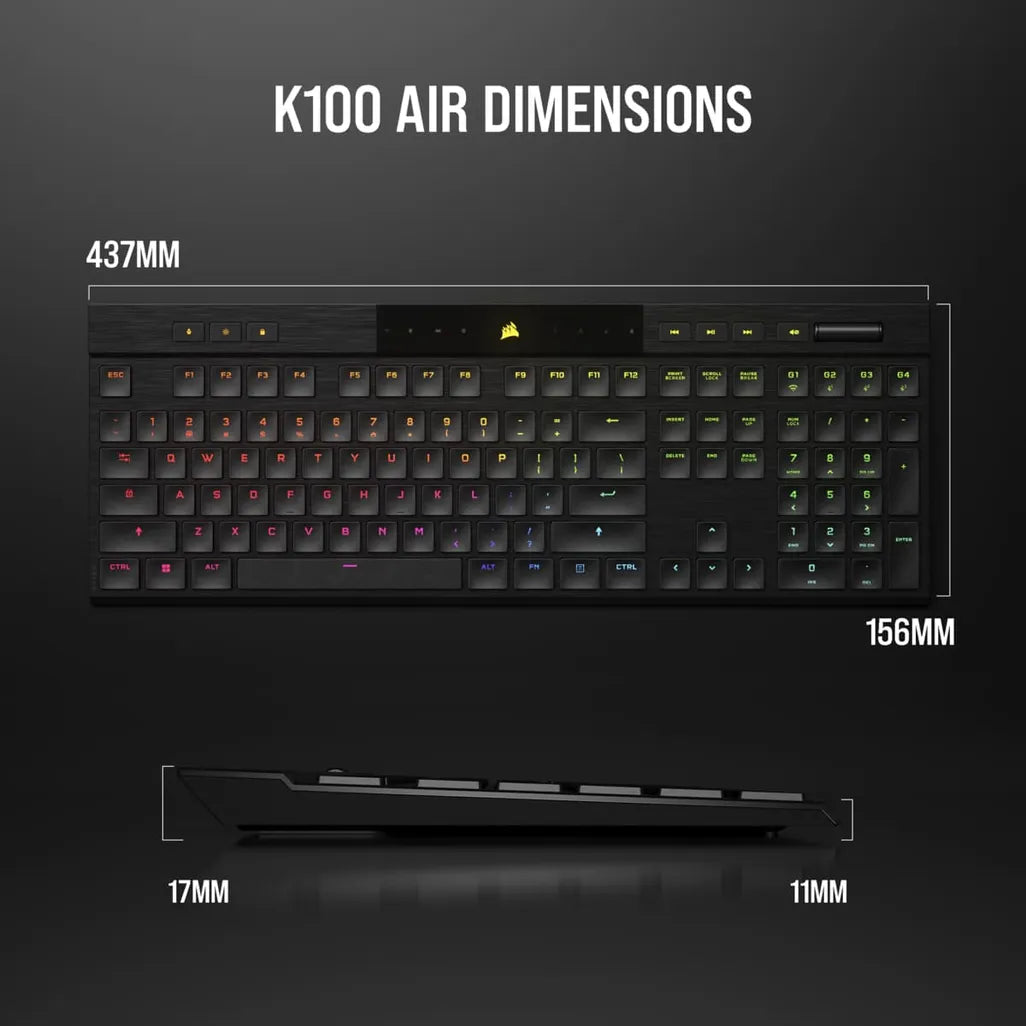 Corsair K100 AIR WIRELESS RGB Ultra-Thin Mechanical Gaming Keyboard ...
